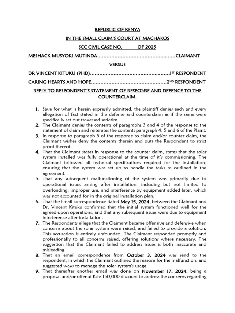 Response To Counter Claim | PDF