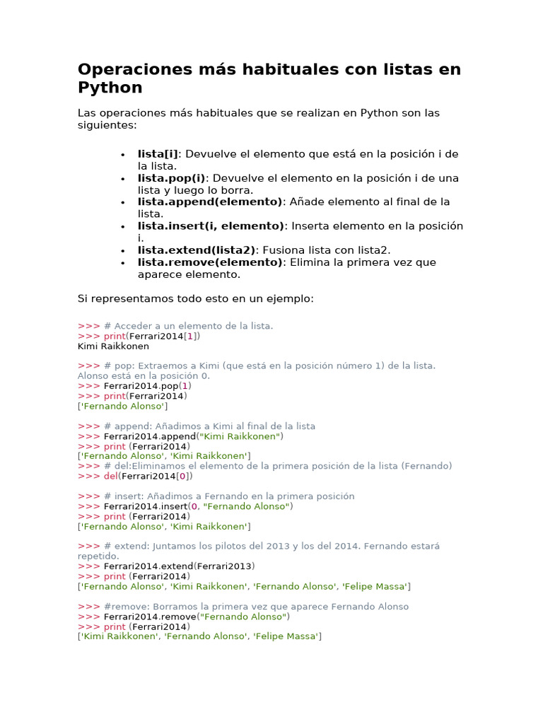 Operaciones Más Habituales Con Listas en Python | PDF