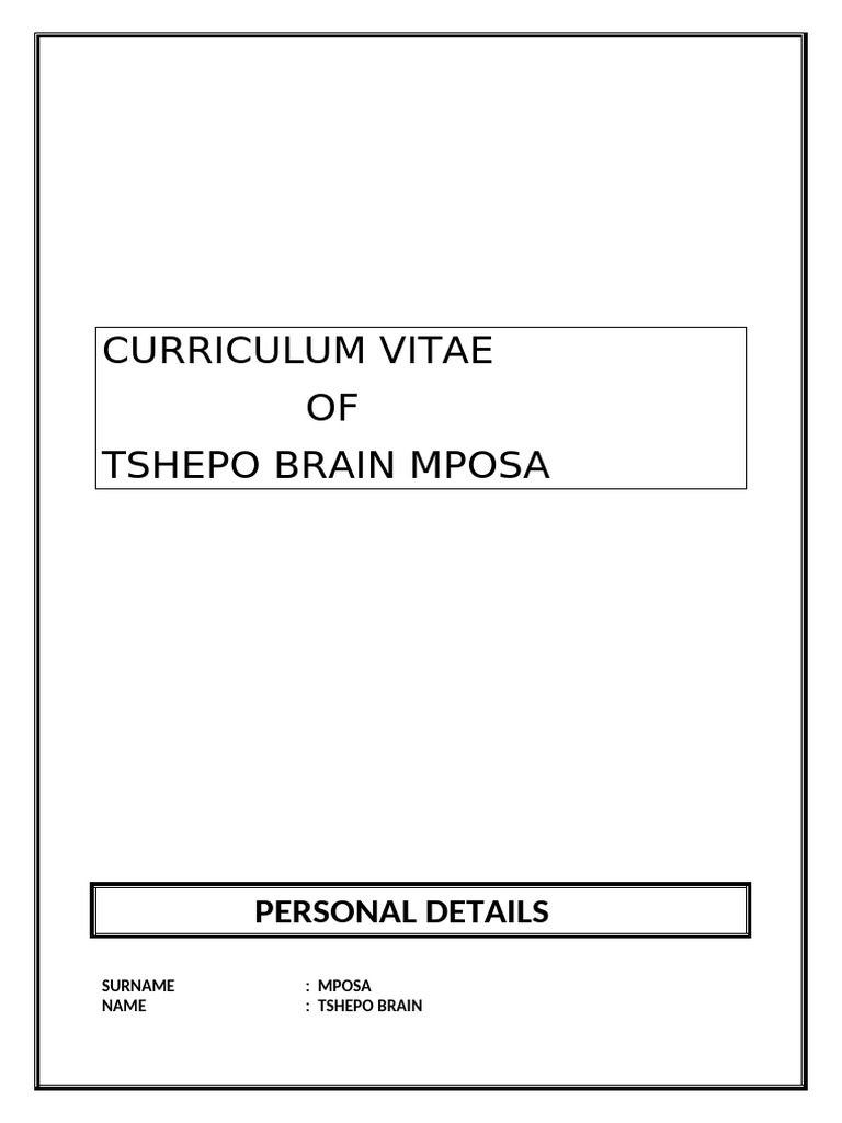 Tshepo Mposa CV and Work Experience | PDF