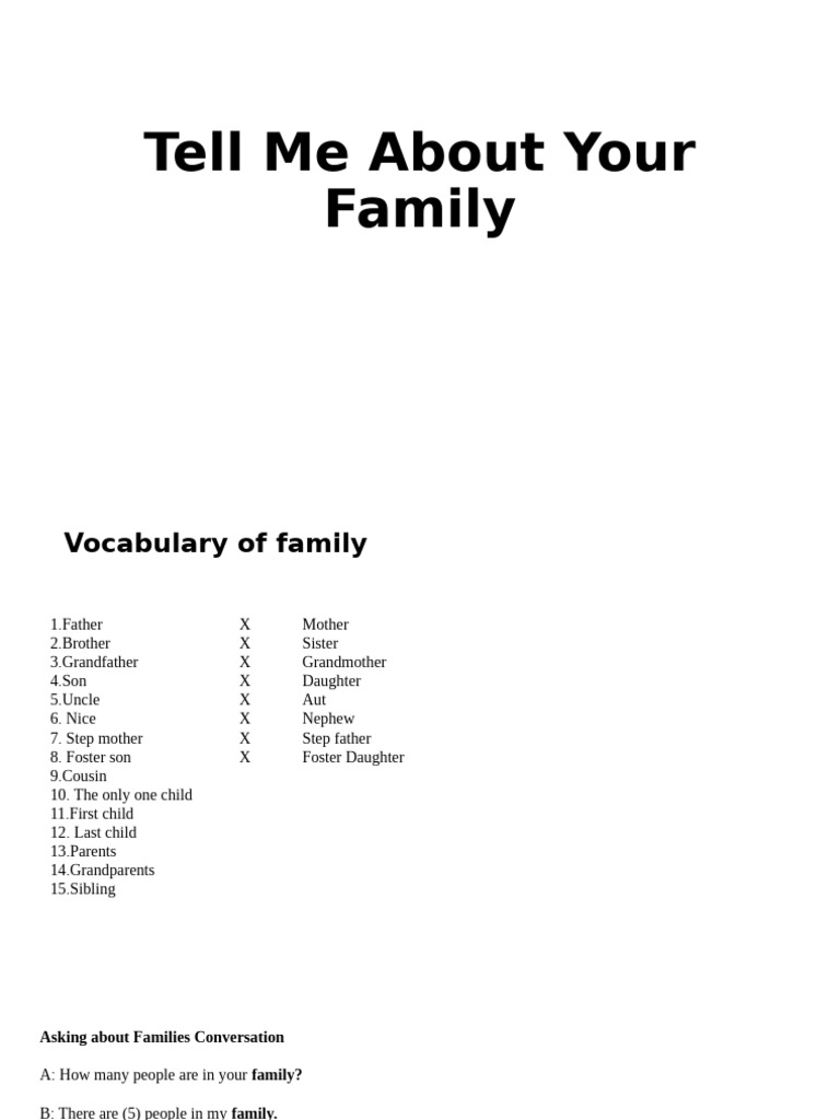 Family Vocabulary and Conversations Guide | PDF | Grandparent | Chess ...