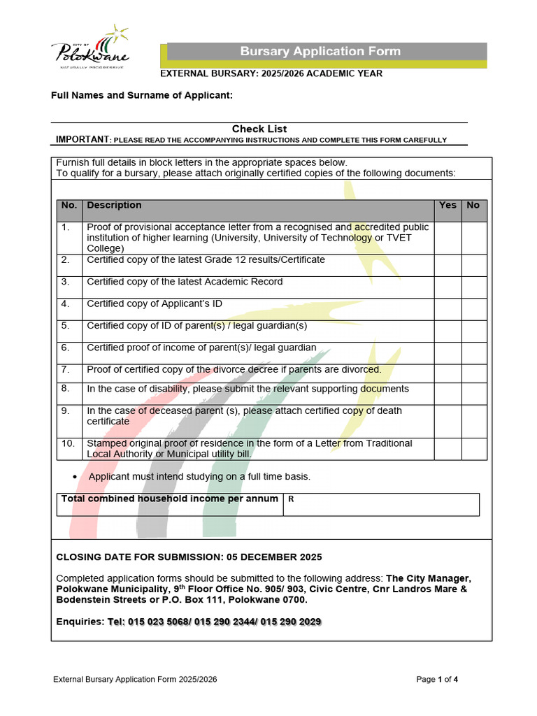 External Bursary Application Form 2026 | PDF | Legal Guardian