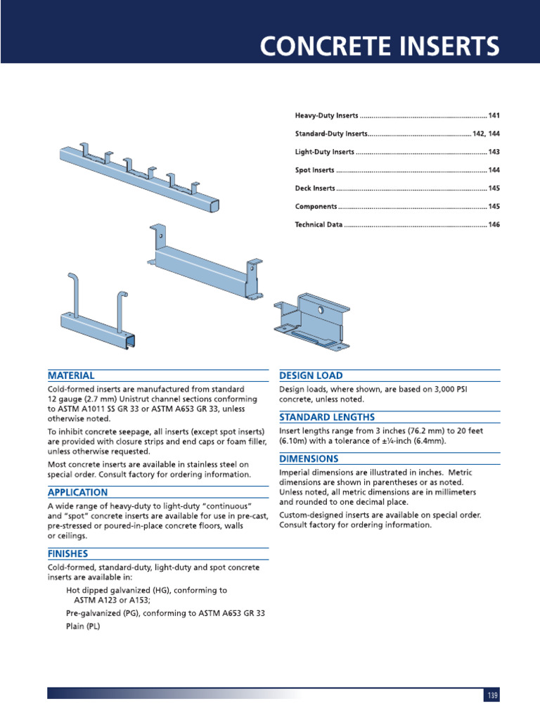 Unistrut Concrete Inserts Catalog | PDF