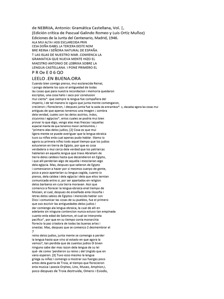 Gramática Castellana de Antonio Nebrija | PDF