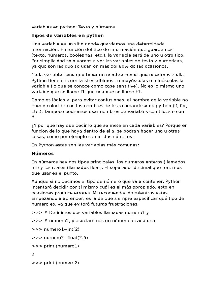 Variables en Python | PDF | Python (lenguaje de programación) | Variable (informática)