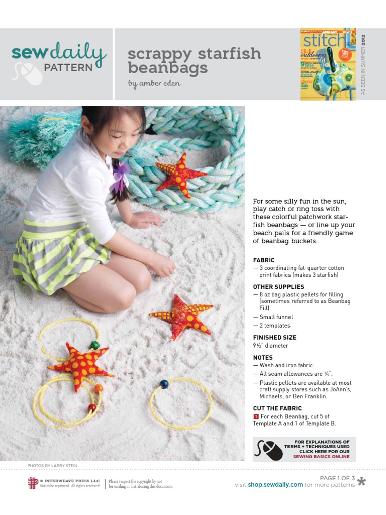 Free Sewing Pattern Starfish Beanbags | PDF | Seam (Sewing) | Crafts