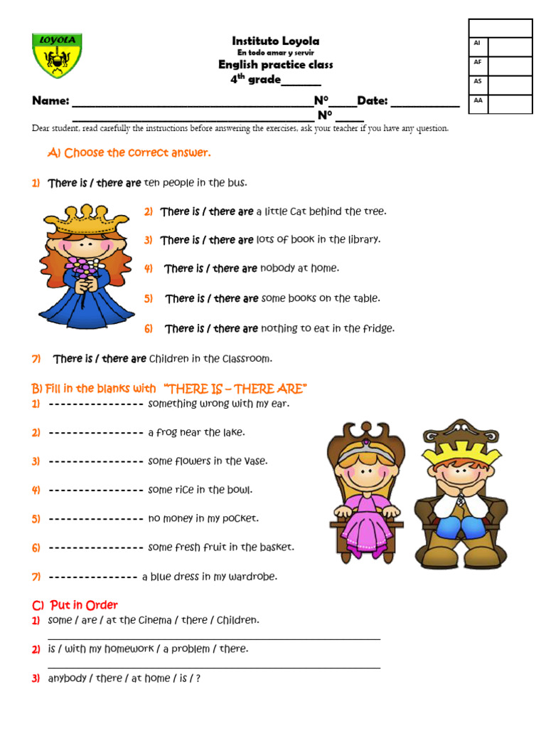 4th Grade English Practice: There Is/Are | PDF