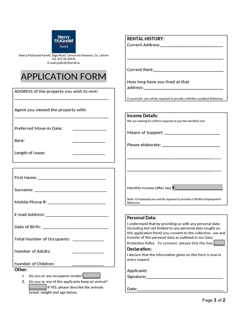 Rental Application Form | PDF | Landlord | Lease