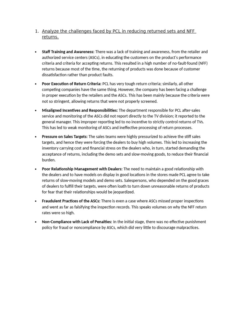PCL's Strategies to Reduce TV Returns | PDF | Regulatory Compliance ...