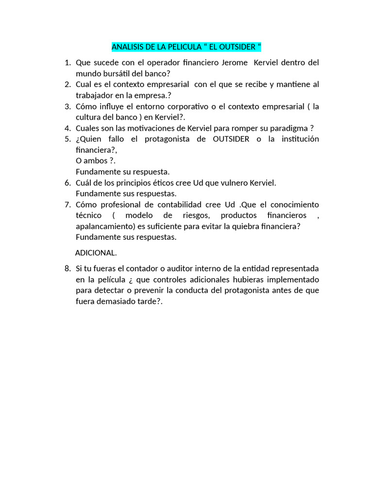Analisis de La Pelicula | PDF