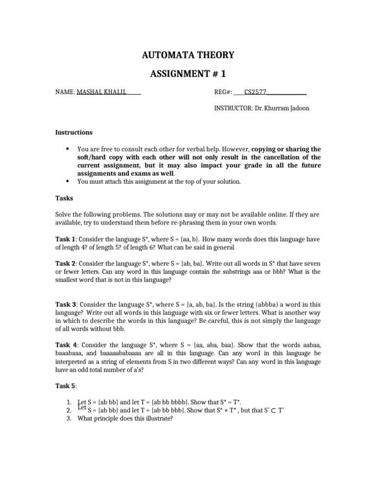 Automata Assignment 1 | PDF | Mathematics | Formalism (Deductive)