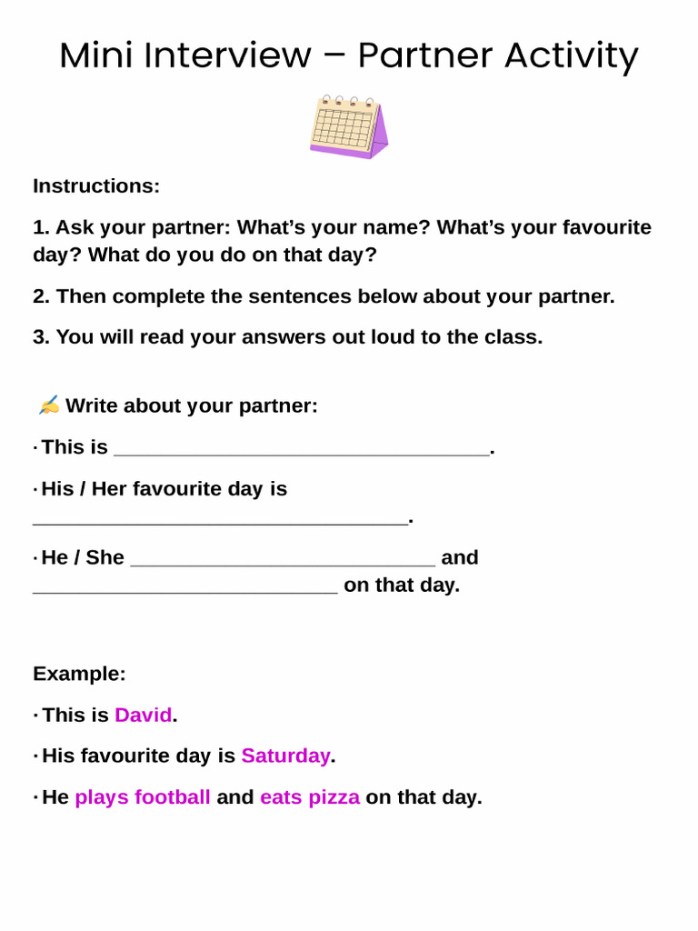 Mini Interview - Partner Activity | PDF