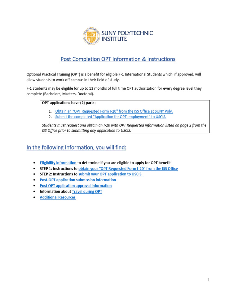 Applying for OPT Procedures and Application Instructions | PDF | United ...
