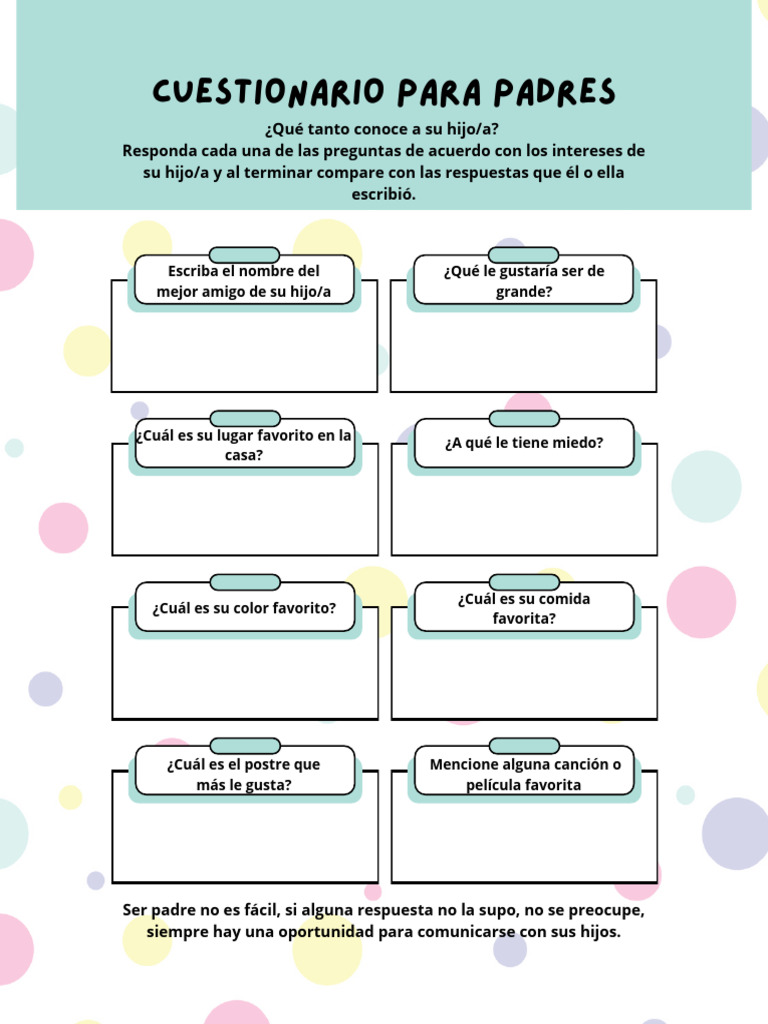 Hoja de Trabajo Cuestionario Para Padres y Alumnos Simple Colores Pastel.pdf | PDF