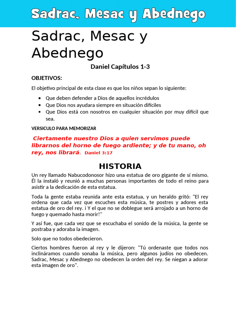 Sadrac, Mesac y Abednego: Fe y Valor | PDF | Sadrac, Mesac y Abednego ...