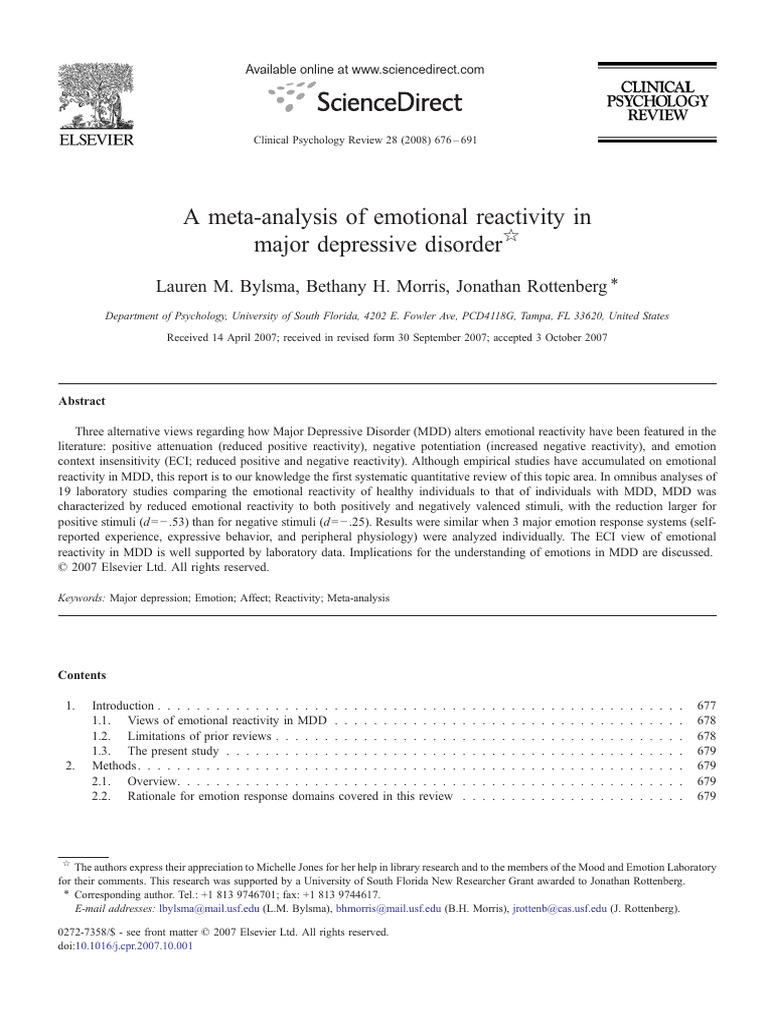 10 Emotional Reactivity in Depression | PDF | Mental Health | Mood ...
