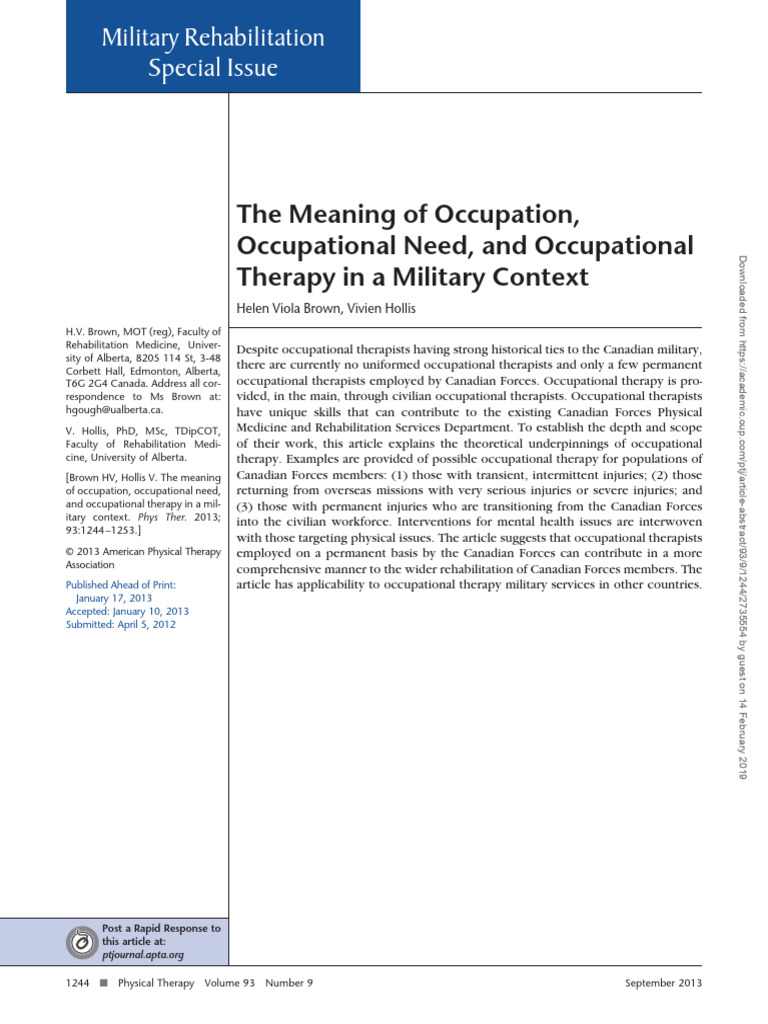 Meaning of Occupation, Occupational Need, And Occupational Therapy in a ...