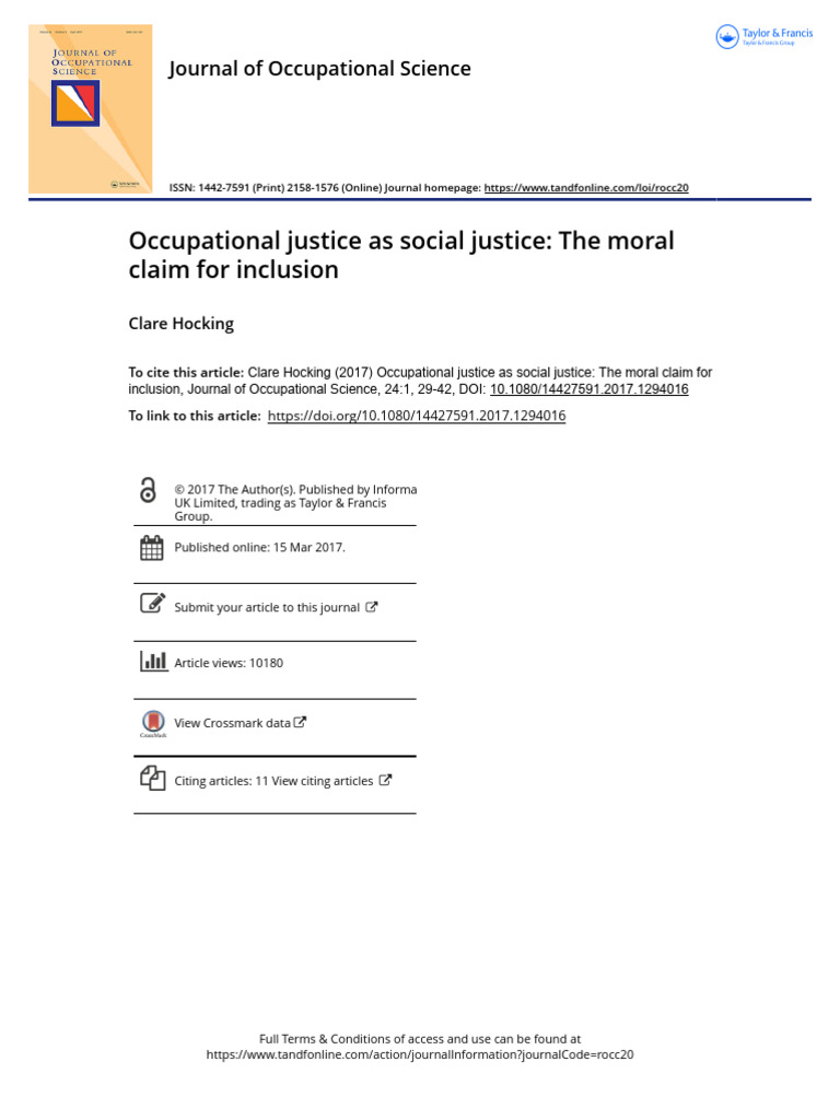 Occupational Justice as Social Justice the Moral Claim for Inclusion ...