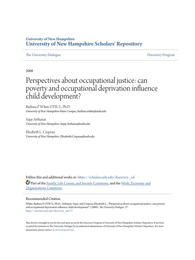 Perspectives About Occupational Justice - Can Poverty and Occupati ...
