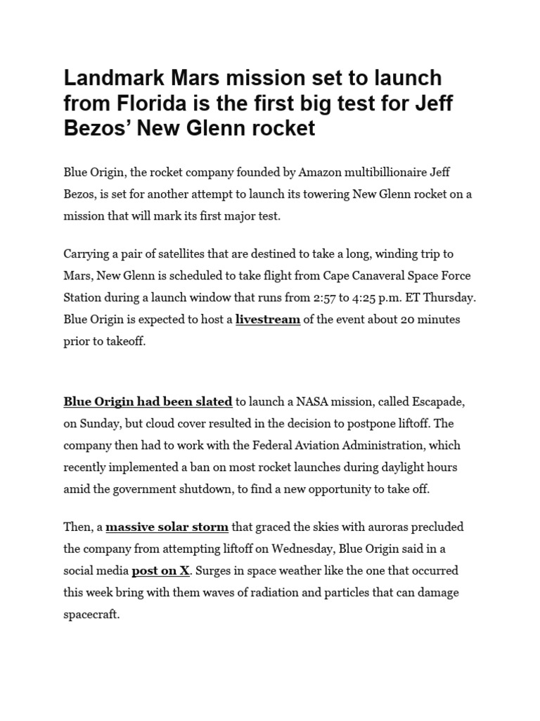Landmark Mars Mission Set To Launch From Florida Is The First Big Test ...
