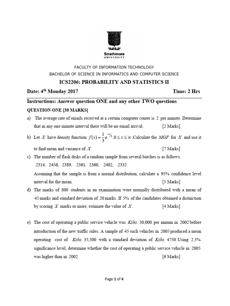 ICS 2206 - Probability and Statistics II - December 2017 | PDF ...