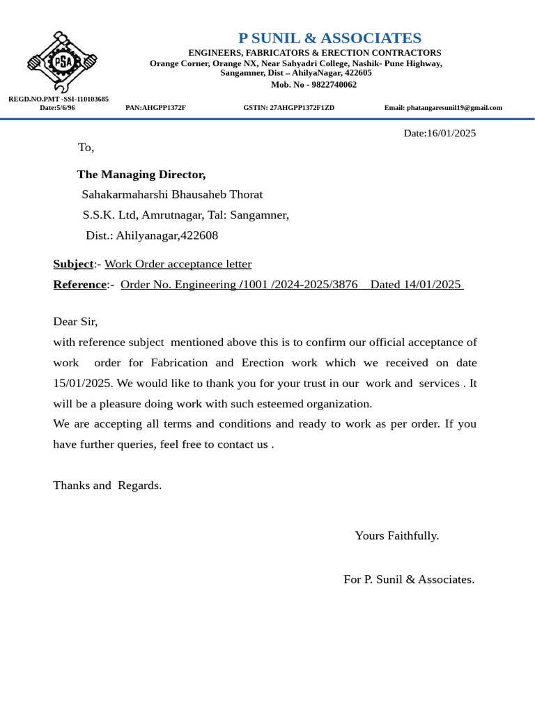 PSA Order Acceptance Letter Modified | PDF