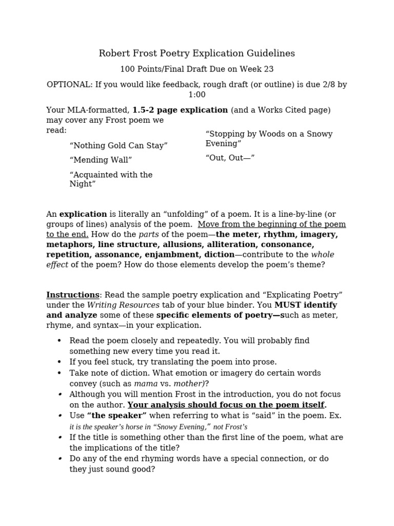 Robert Frost Poetry Explication Guide | PDF | Poetry | Literary Theory
