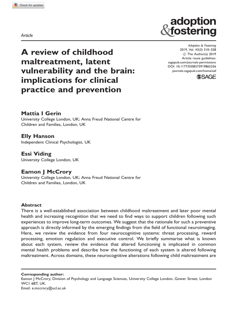 Latent Vulnerability in Childhood Maltreatment | PDF | Reward System ...