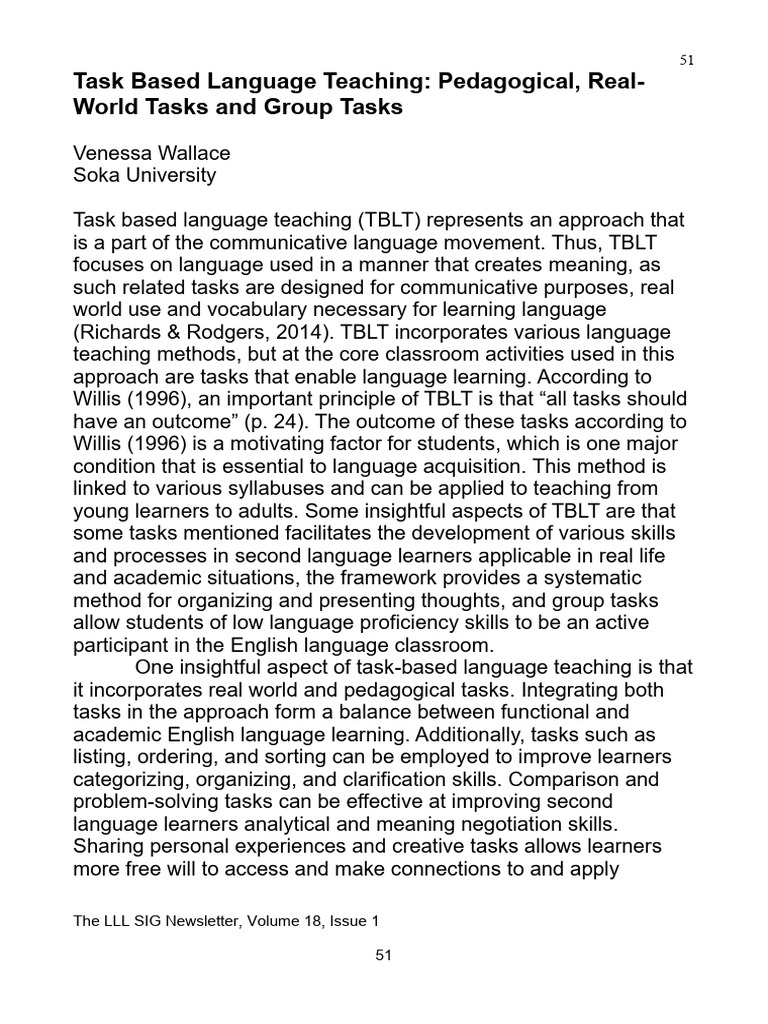 Task-Based Language Teaching Insights | PDF | Language Education | Learning