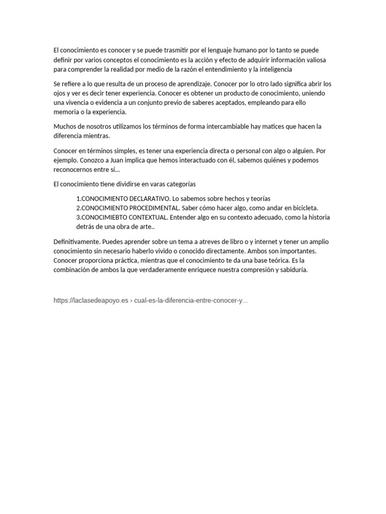 Diferencias entre conocer y saber | PDF