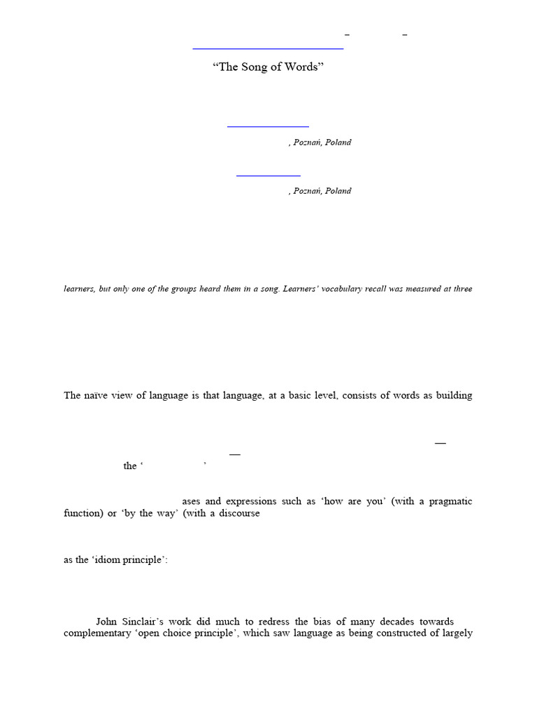 The Song of Words Teaching Multi-Word U | PDF | Memory | Linguistics