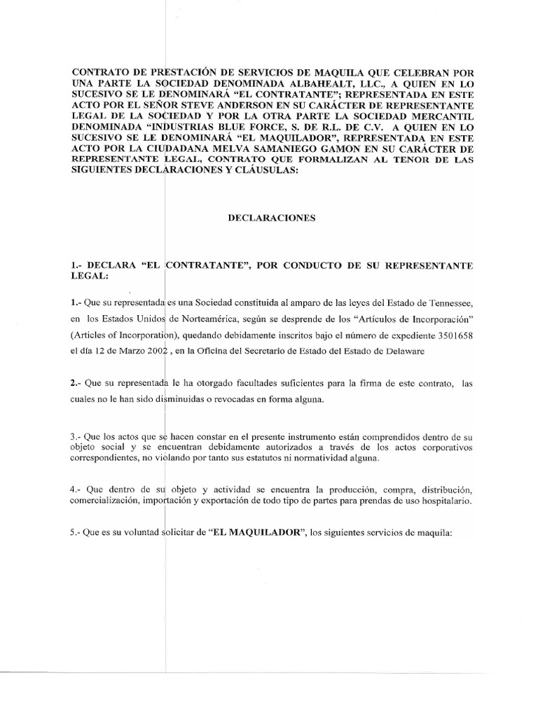 Contrato Cliente Proveedor.. | PDF