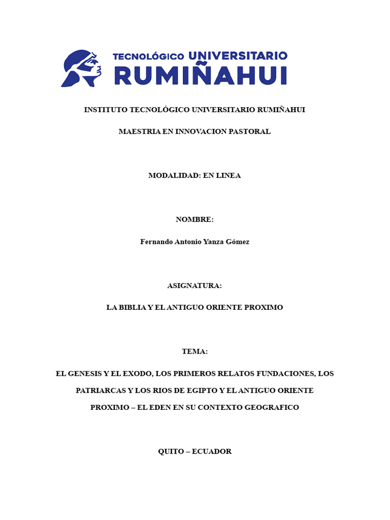 La Biblia y El Antiguo Oriente Proximo Tarea 1 Fernando Yanza | PDF ...
