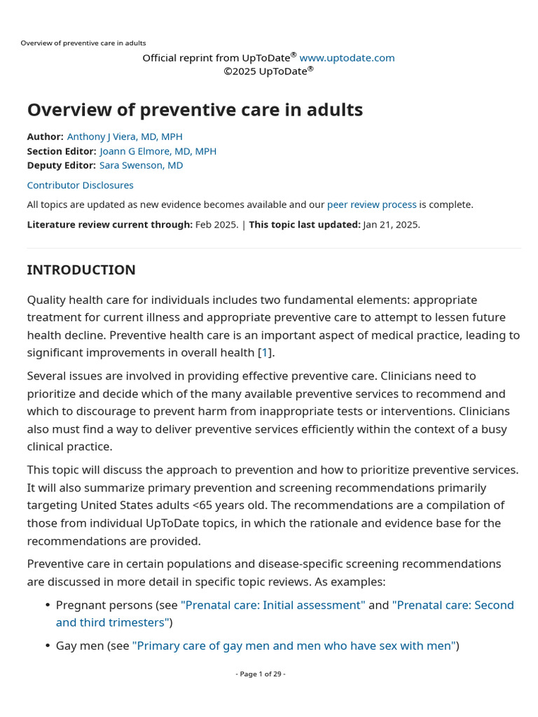 Overview of Preventive Care in Adults | PDF | Vaccines | Preventive ...