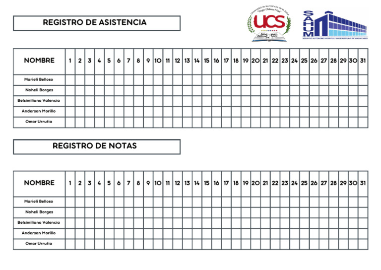 Registro de Asistencia y Notas | PDF