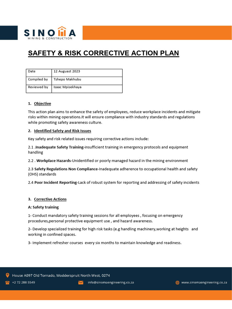Corrective Action Plan | PDF | Occupational Safety And Health | Safety