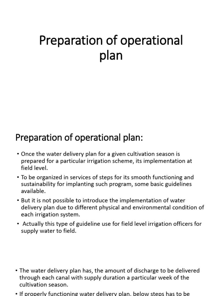 Operational Plan for Water Delivery Systems | PDF | Agriculture ...