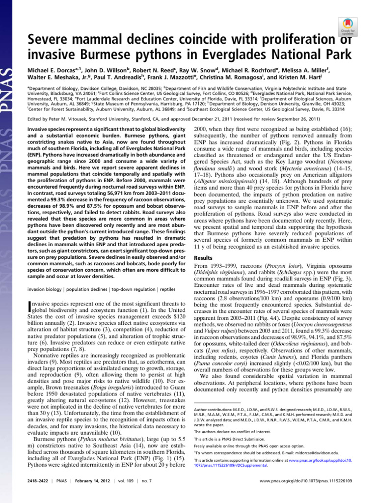 Dorcas Et Al 2012 Severe Mammal Declines Coincide With Proliferation of ...