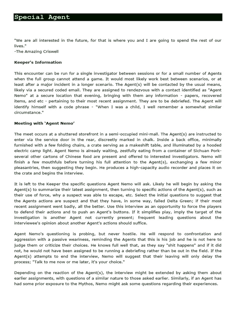 Delta Green Agent Debrief Encounter | PDF