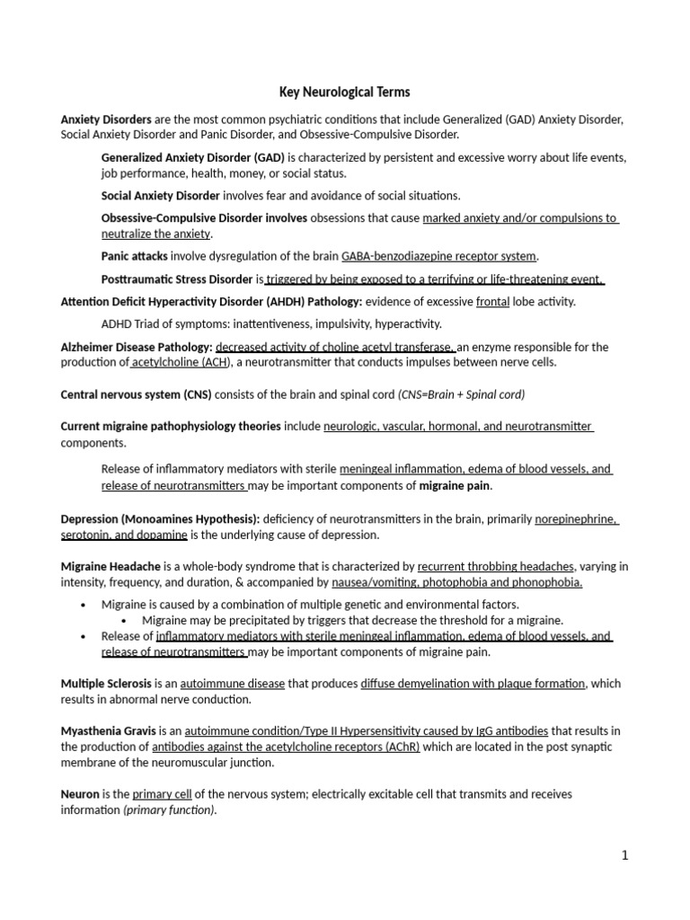 Essential Neurological Disorders Overview | PDF | Neuron | Neurotransmitter