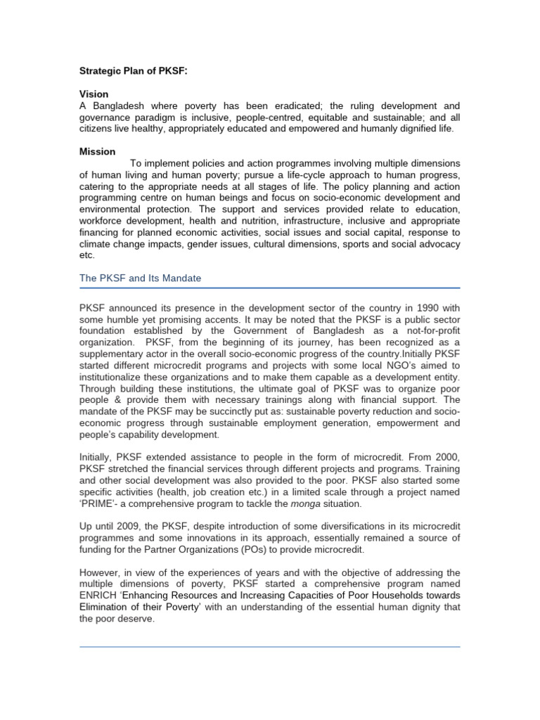 20.strategic Plan of PKSF | PDF | Poverty | Poverty & Homelessness