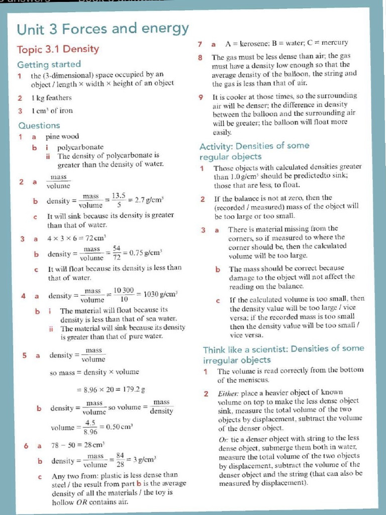Cambridge Lower Secondary Science Learner S Book 9 Physics Part Unit 3 Answer Keys | PDF