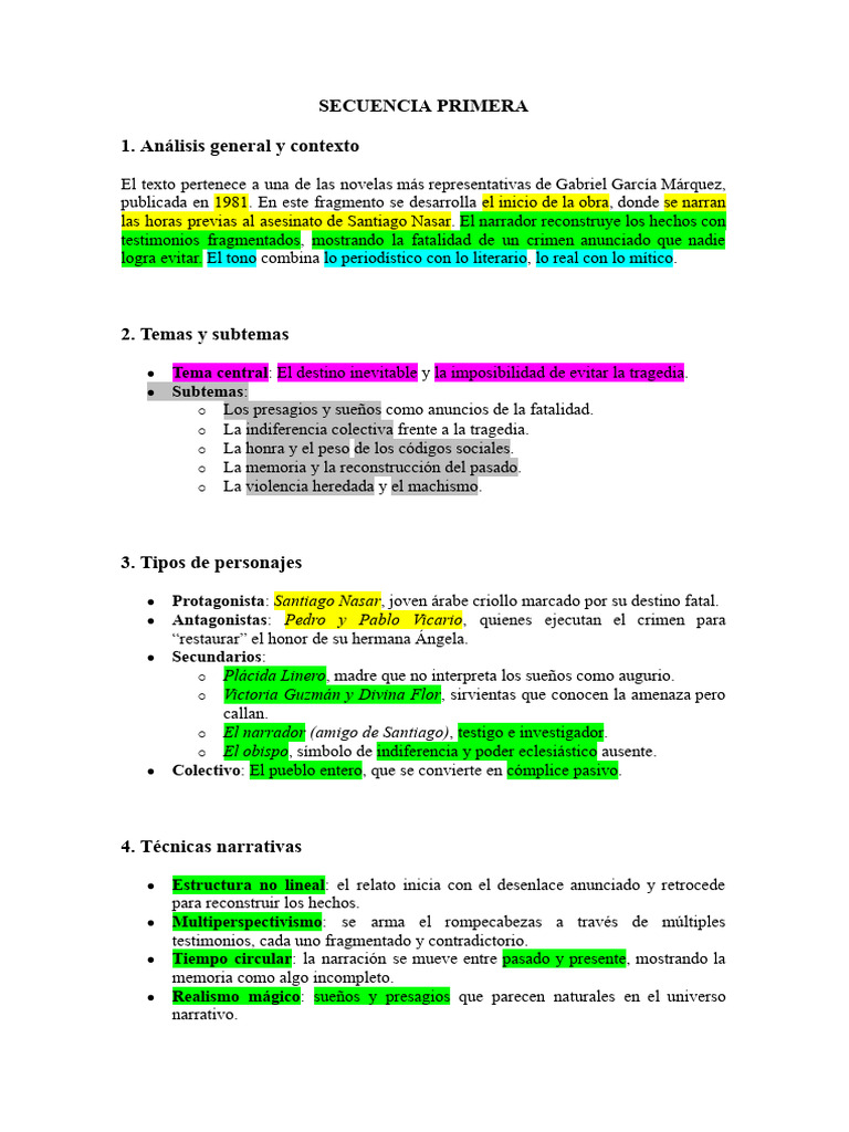 Análisis de "Crónica de una muerte anunciada" | PDF