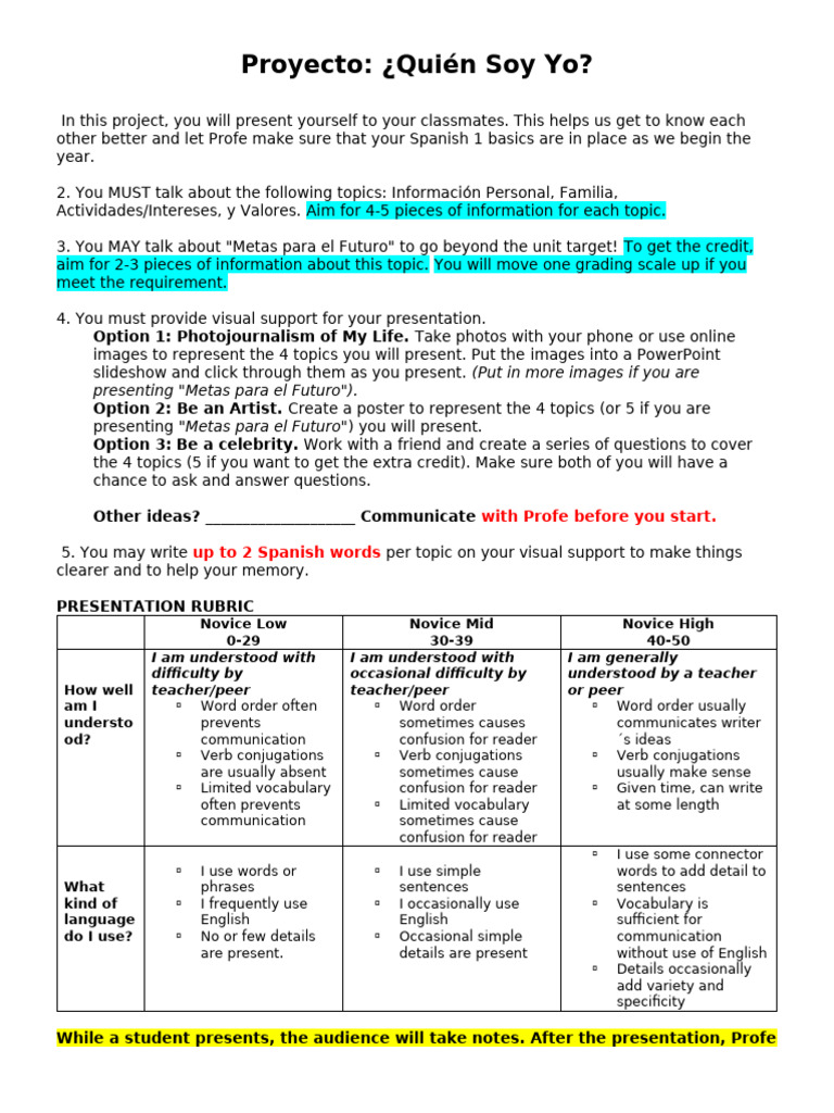 Quién Soy Yo Project Guideline | PDF | English Language | Word