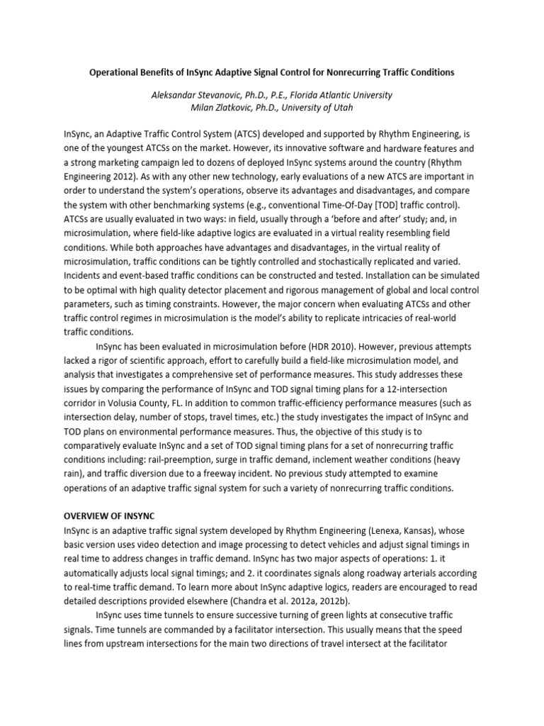 InSync Traffic Control Benefits Analysis | PDF | Traffic | Traffic Light