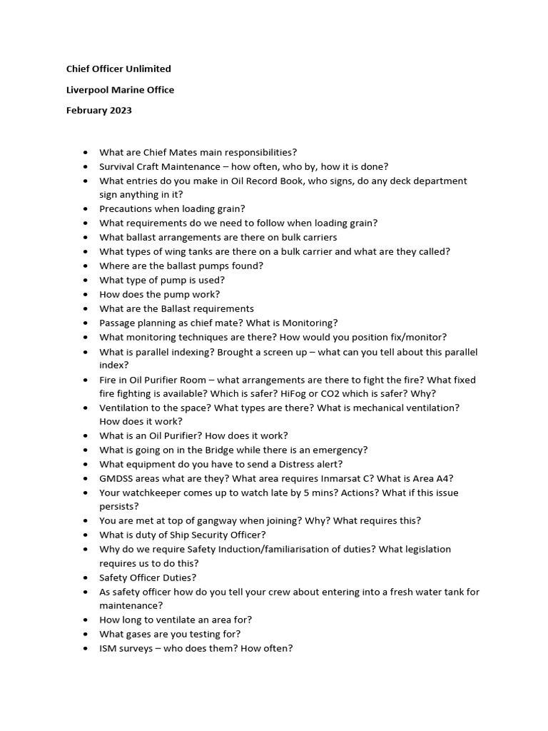 Chief Mate Responsibilities and Procedures | PDF | Watercraft | Water ...