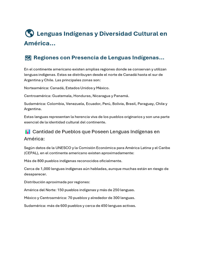 Lenguas Indígenas y Diversidad Cultural en América | PDF | Américas ...