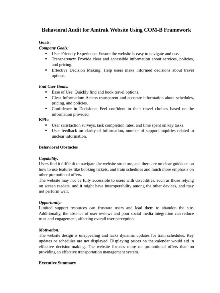 Behavioral Audit For Amtrak Website Using COM | PDF | Usability ...