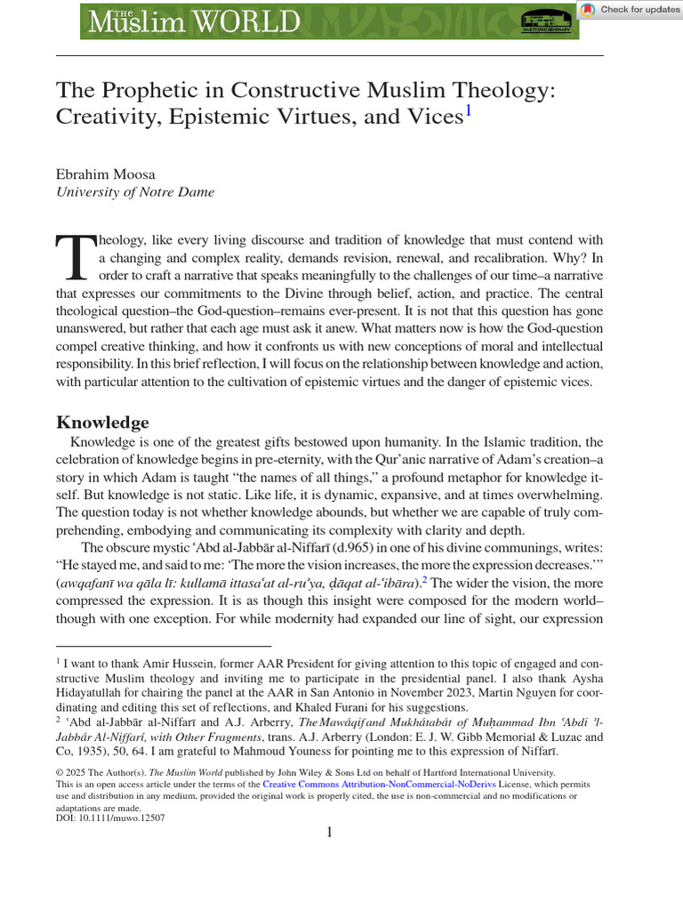 Moosa The Prophetic in Constructive Muslim Theology Creativity ...