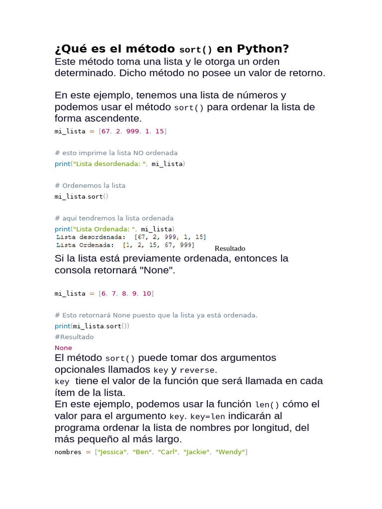 Qué Es El Método Sort y Sorted | PDF | Python (lenguaje de programación ...