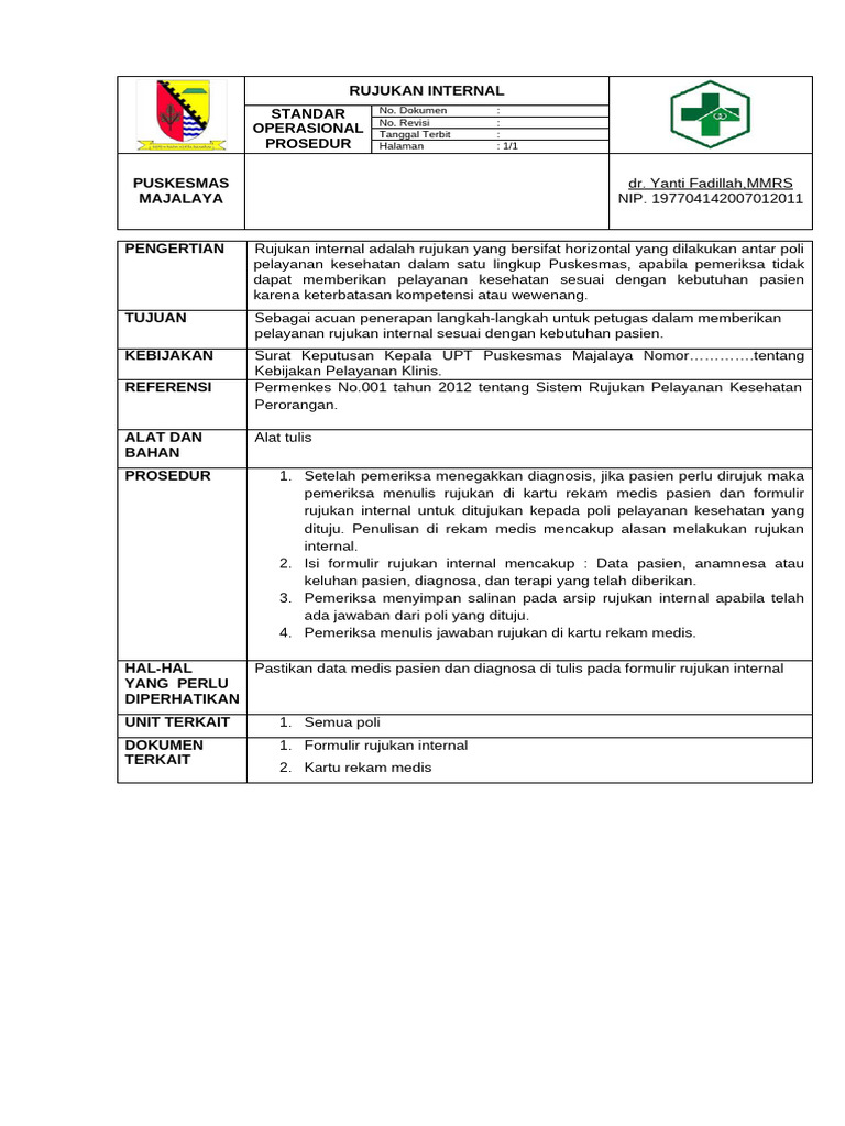 Arti Rujukan Internal di Puskesmas | PDF
